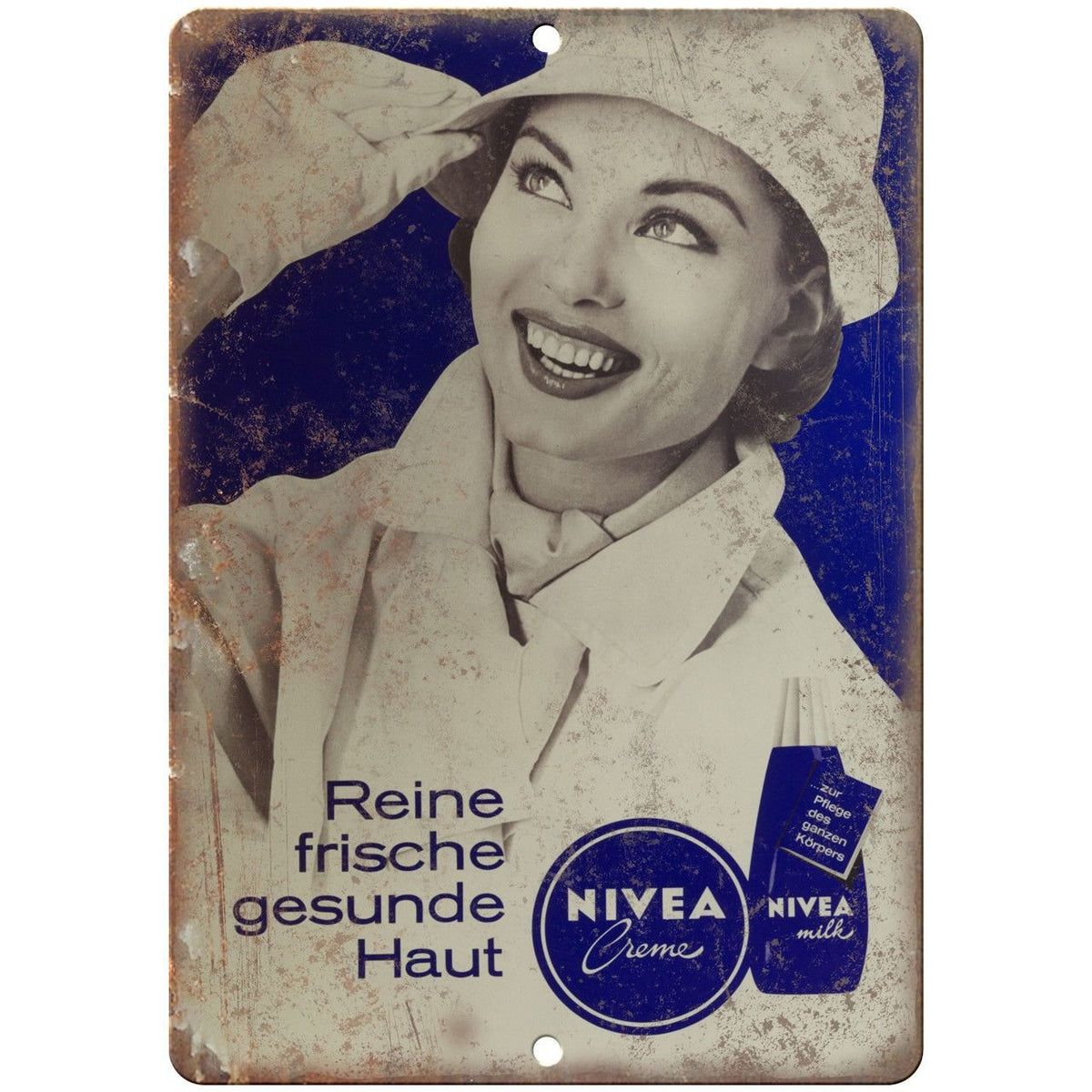 Nivea Cr‚àö¬Æme Milk Vintage Ad 9" x 12" Reproduction Metal Sign ZF125 – Rusty Walls Sign Shop