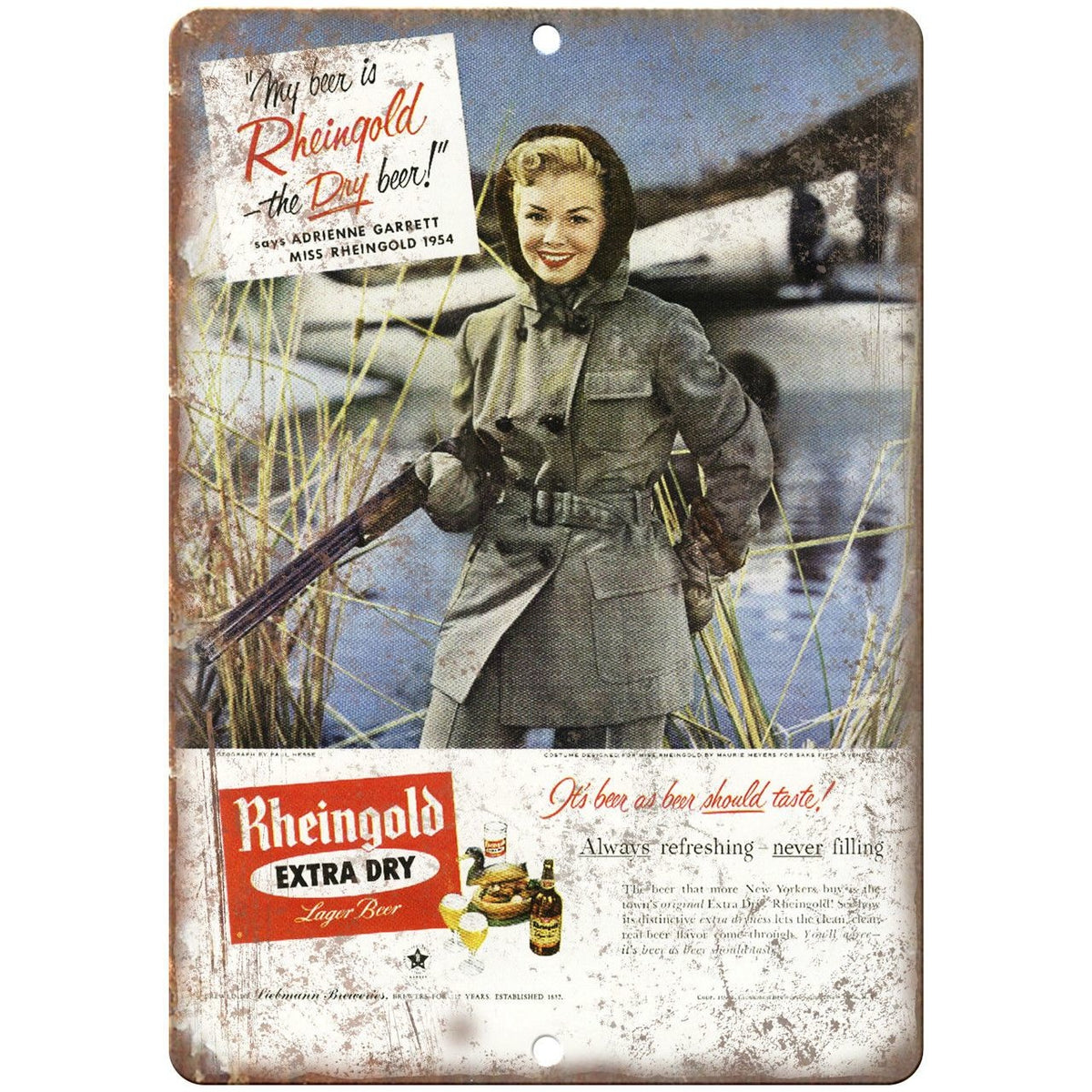 Rheingold Dry Lager Beer Adrienne Garrett 9" x 12" Reproduction Metal ...