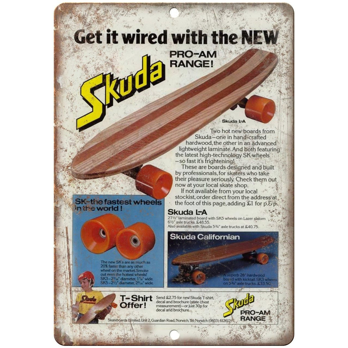 Skuda Pro-Am Range Skateboard Freestyle 10" x 7" Reproduction Metal Si ...