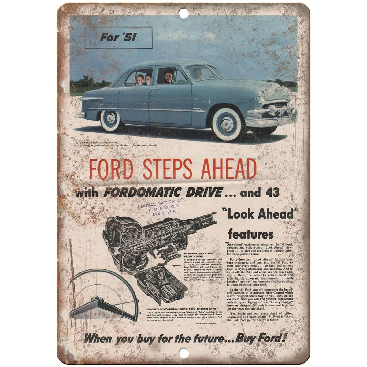 1951 - Ford Fordomatic Drive Man Cave 9" x 12" Retro Look Metal Sign ...