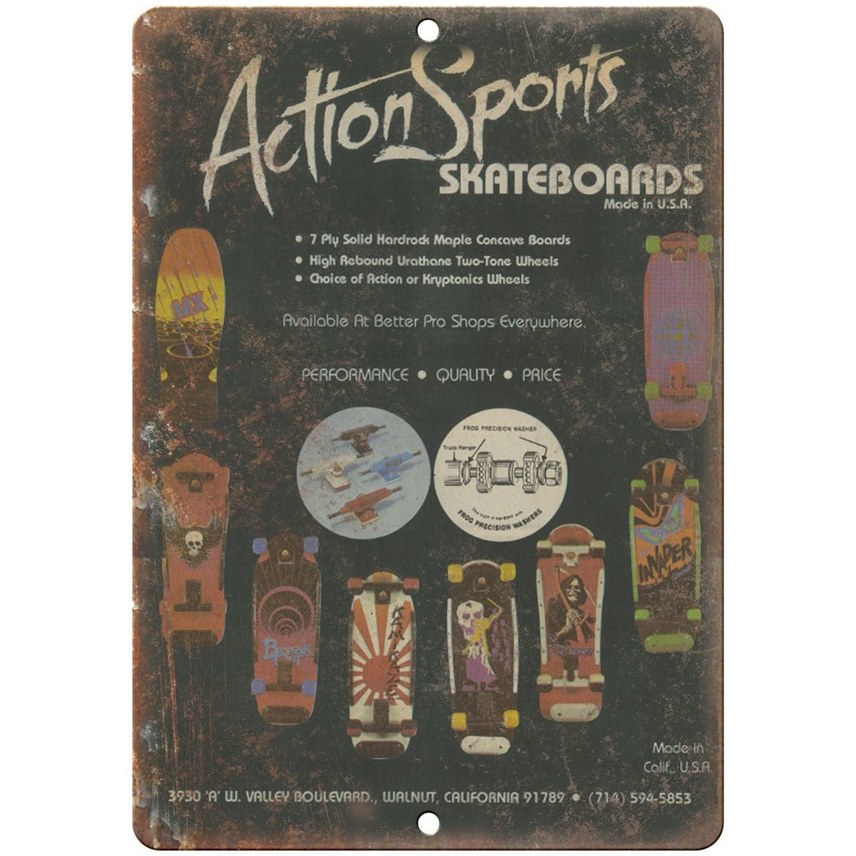 Action Sports Skateboards Vintage Ad 9" x 12" Reproduction Metal Sign ...