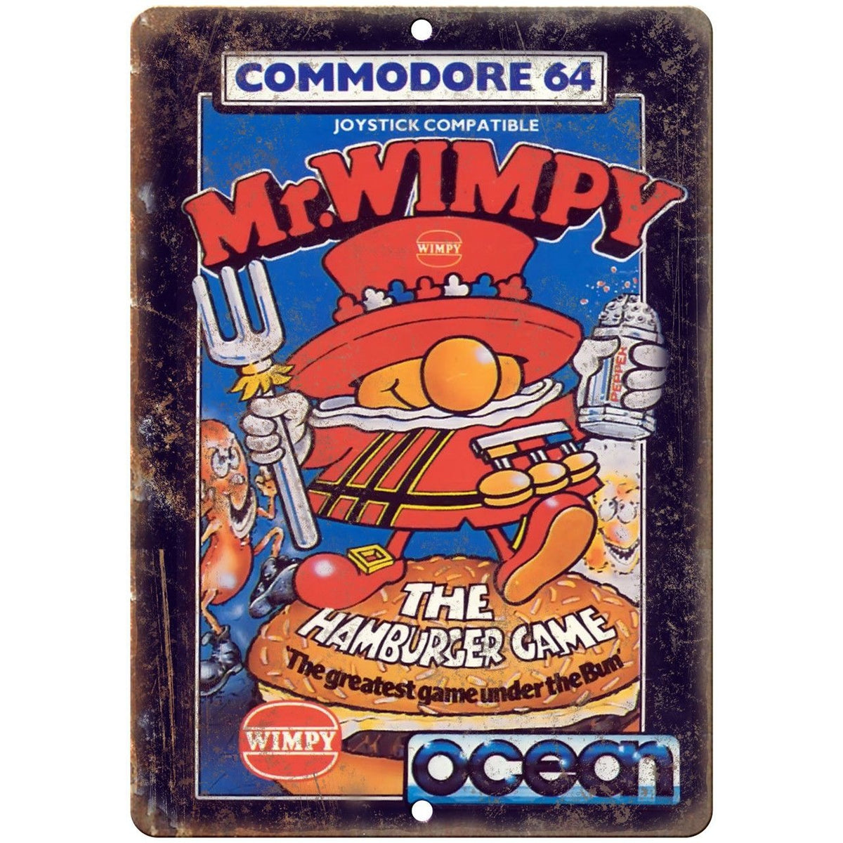 Mr Wimpy Ocean Video Game Commodore 64 9" x 12" Reproduction Metal Sig ...