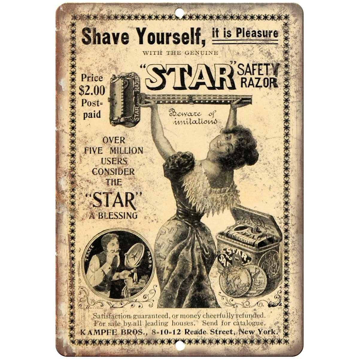 Star Safety Razor Kampfe Bros Vintage Ad 9" x 12" Reproduction Metal S ...