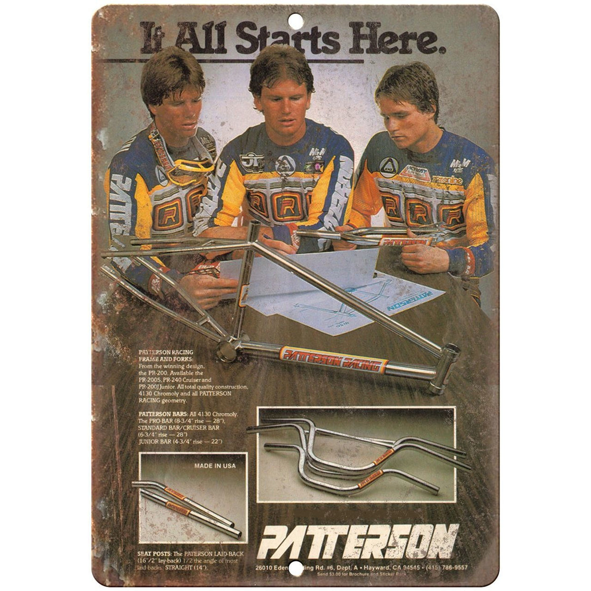 Patterson BMX Bicycle Motocross - 9" x 12" Metal Sign Vintage Look Rep ...