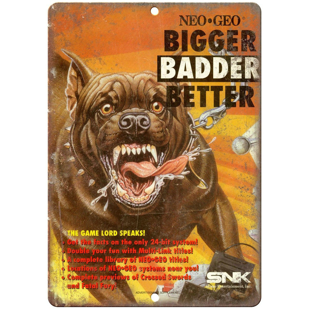 Neo Geo Bigger Badder Better SNK Gaming 9" x 12" Retro Look Metal Sign ...