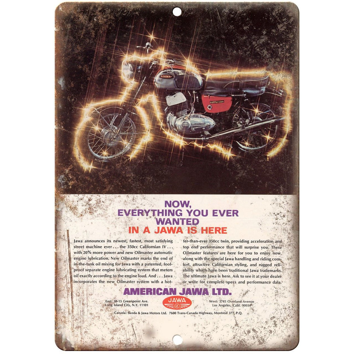 Jawa LTD. Motorcycle Vintage Ad 9" x 12" Reproduction Metal Sign A478 ...