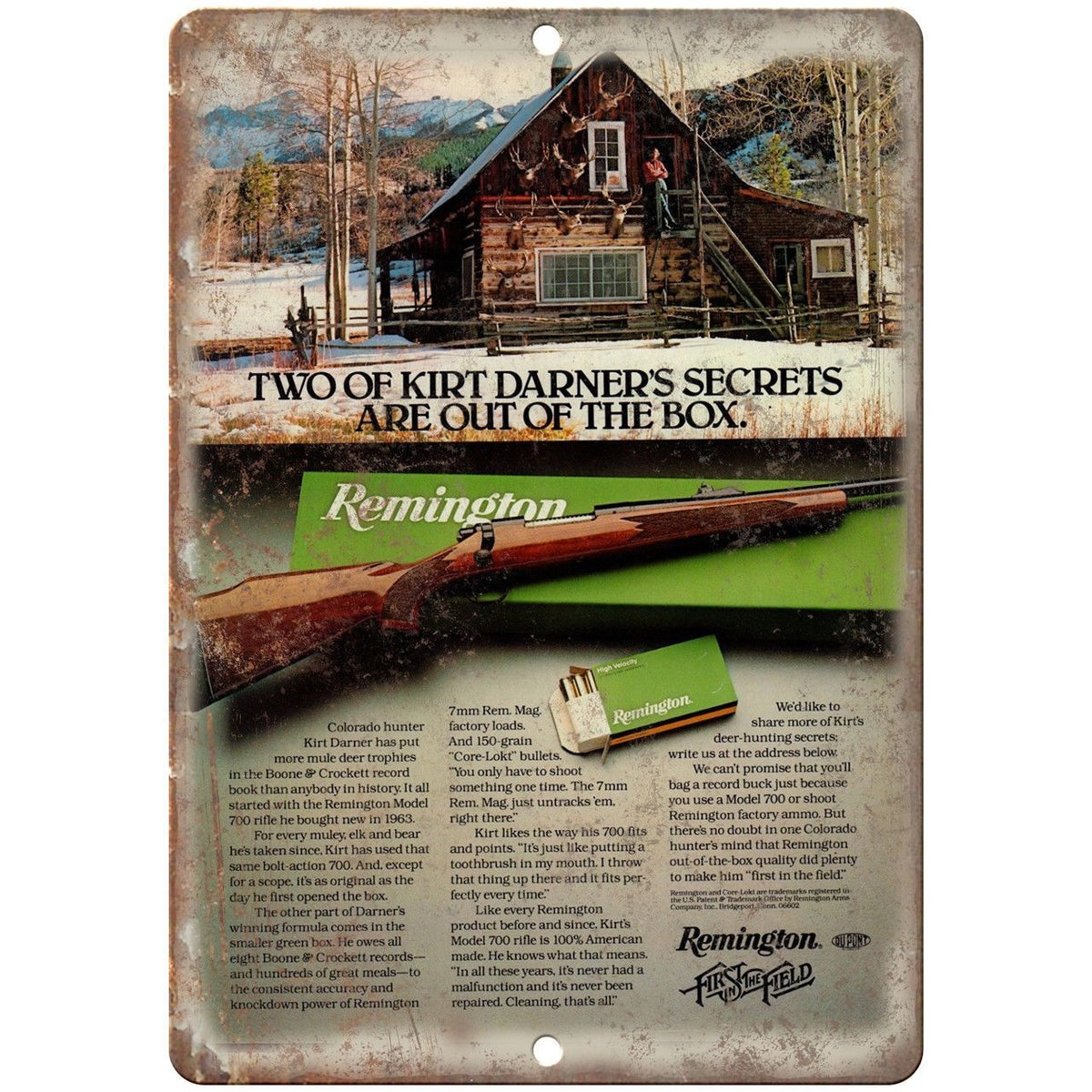 Remington 700 Rifle Kirt Darner Vintage Ad 9" x 12" Metal Sign – Rusty ...
