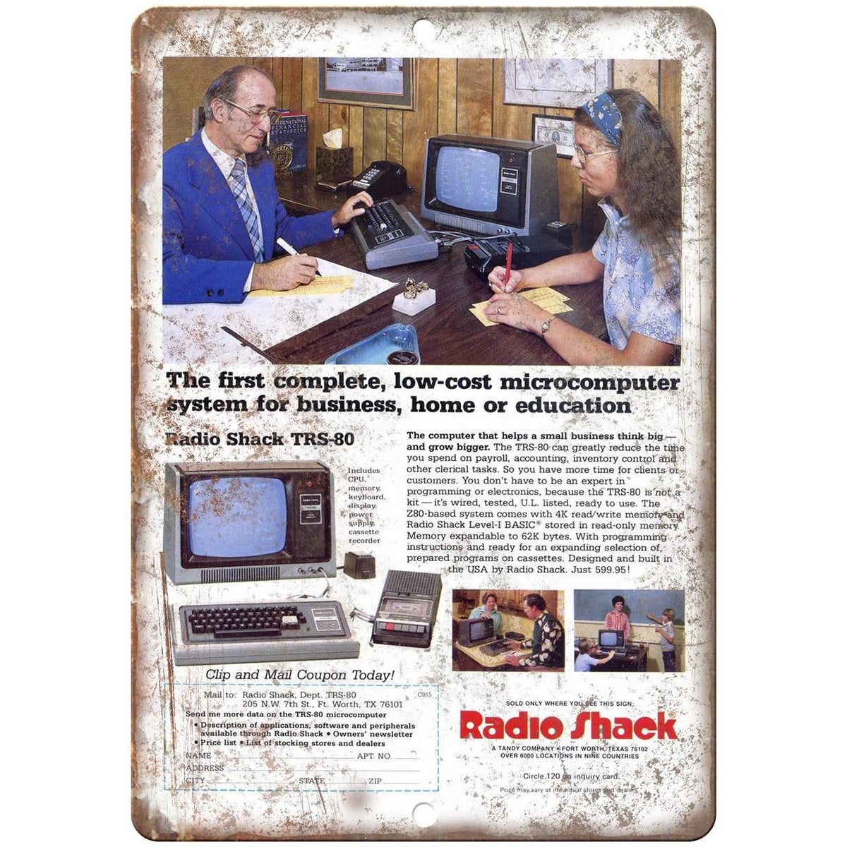 Radio Shack TRS-80 Micro Computer System 9" x 12" Reproduction Metal S ...