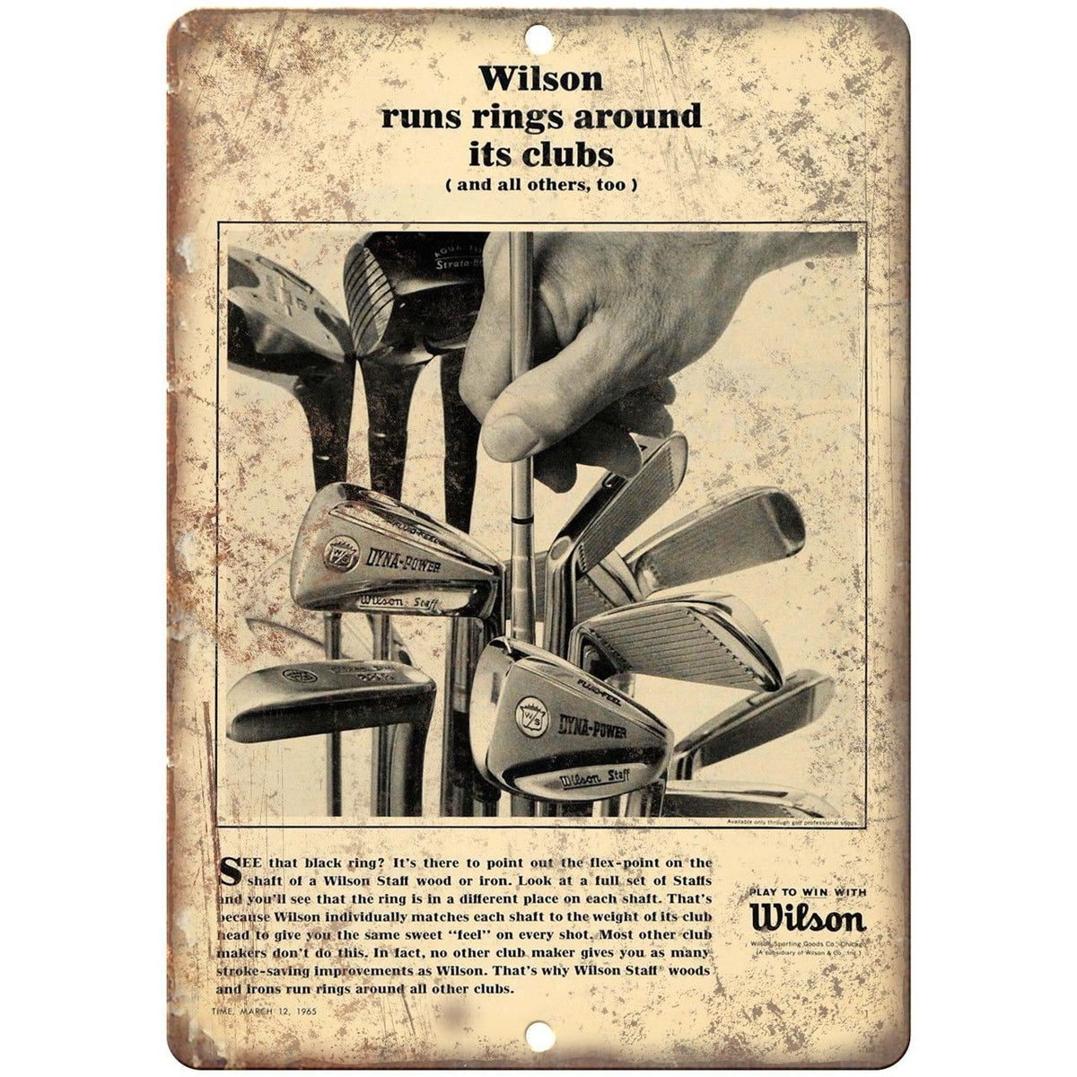 Wilson Golf Club Vintage Ad 9" x 12" Reproduction Metal Sign X113 ...