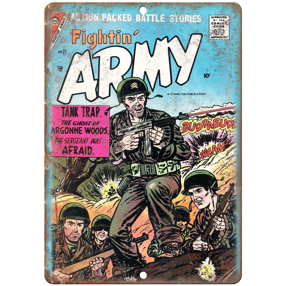 Fightin' Army No 21 Comic Book Cover 9" x 12" Reproduction Metal Sign ...