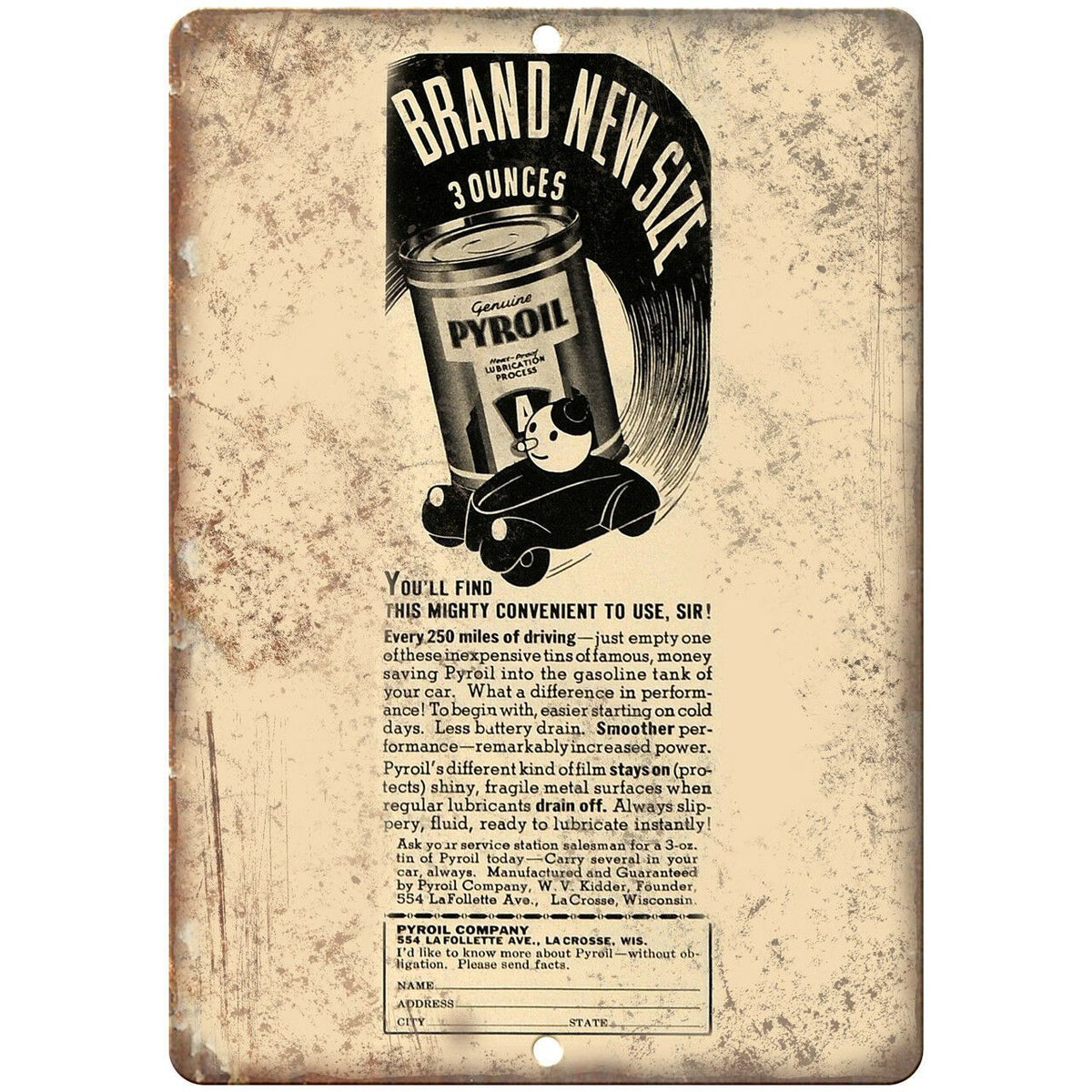 Genuine Pyroil Gasoline Vintage Ad 9" x 12" Reproduction Metal Sign A7 ...