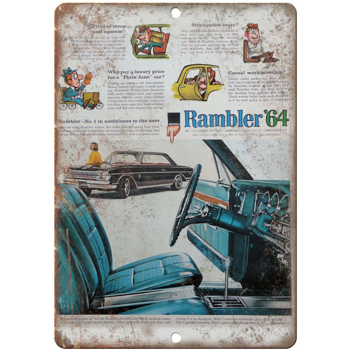 1964 Dodge Rambler Vintage Car Ad 9" x 12" Reproduction Metal Sign A21 ...