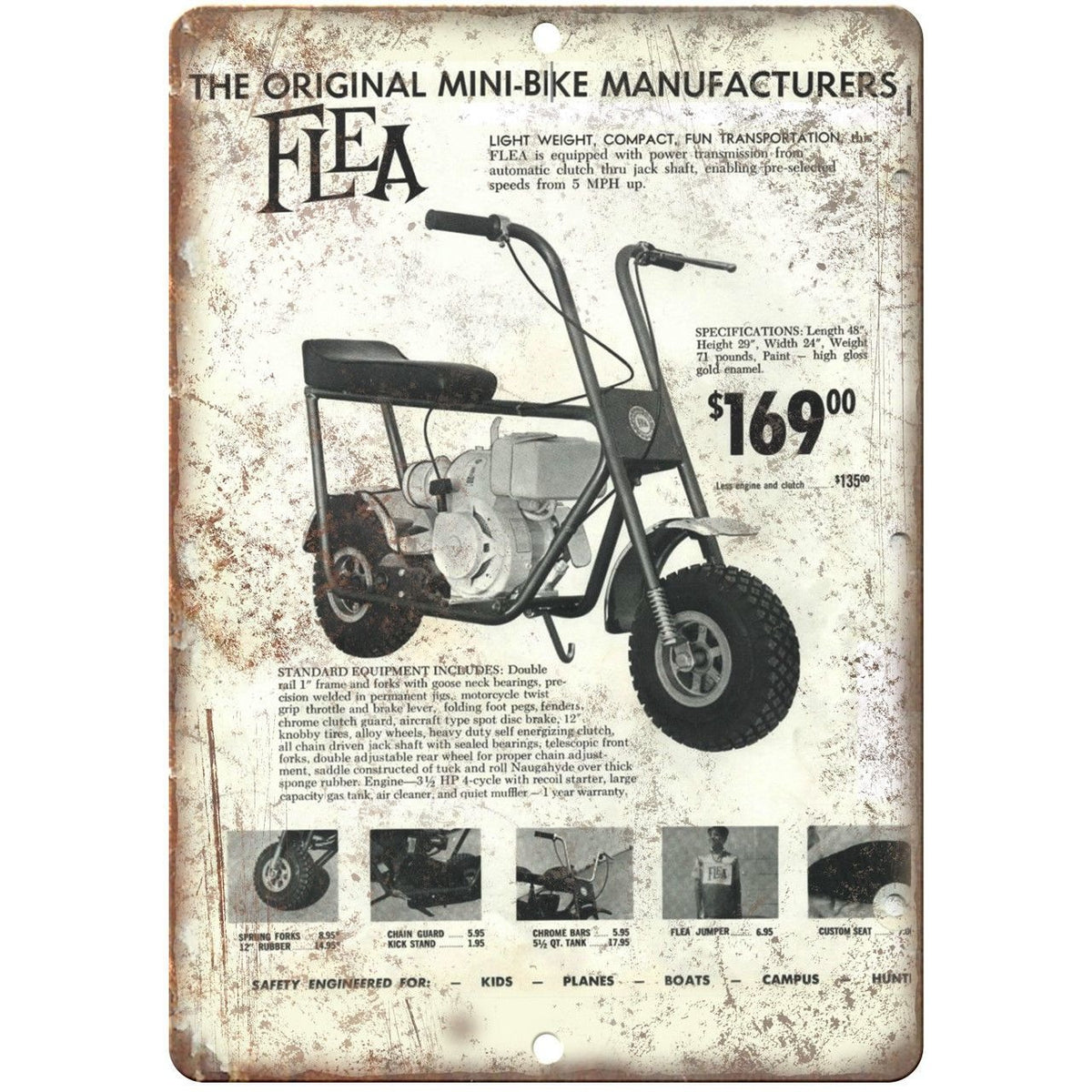 Original Flea Mini Bike Vintage Ad 9" x 12" Reproduction Metal Sign A4 ...