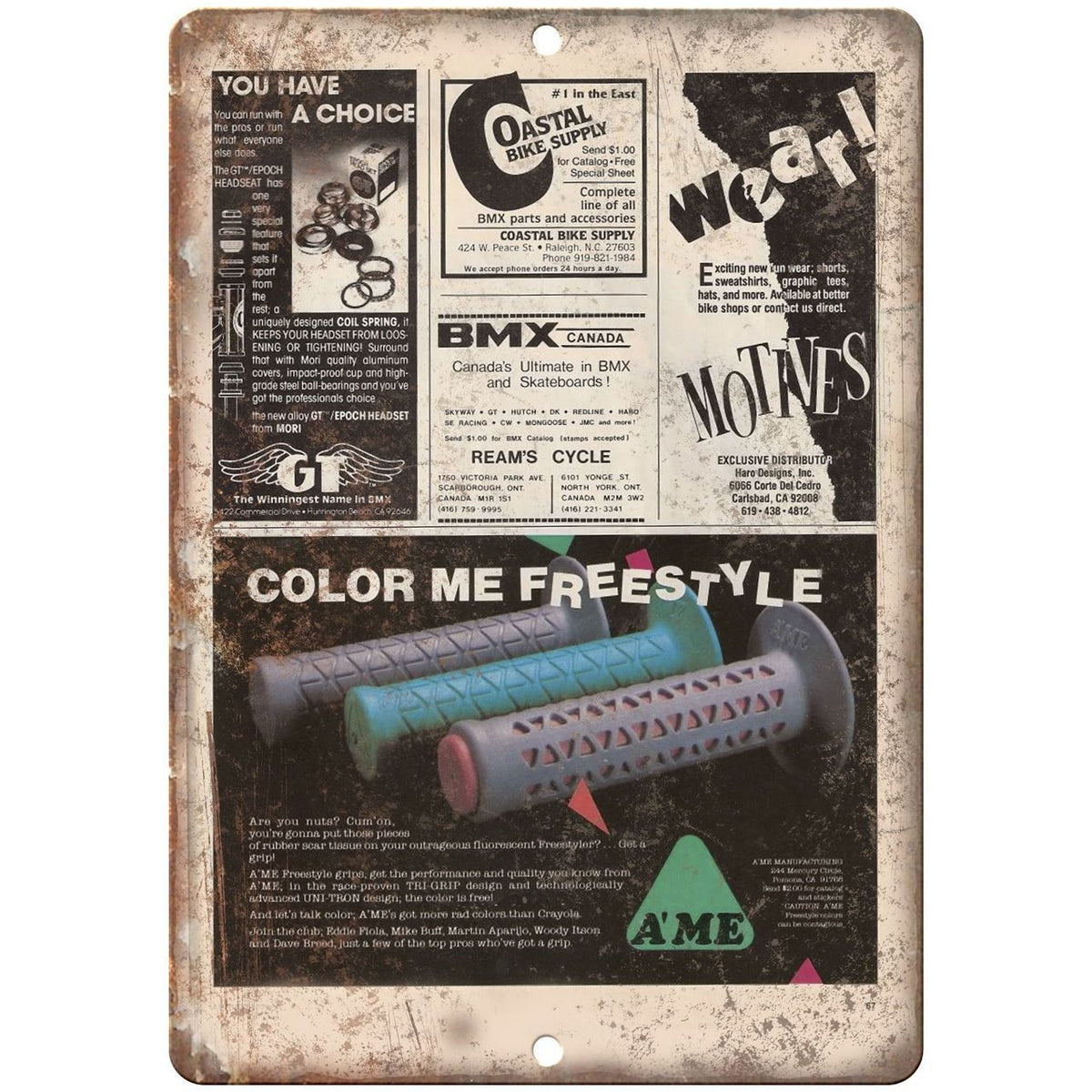 9" x 12" Metal Sign - A'me Grips Freestyle BMX, GT - Vintage Look Repr ...