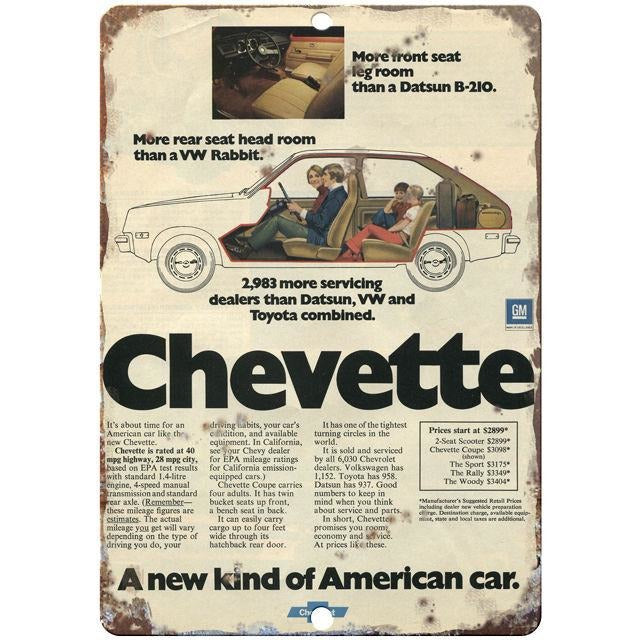 Chevy Chevette 9" x 12" Reproduction Metal Sign – Rusty Walls Sign Shop