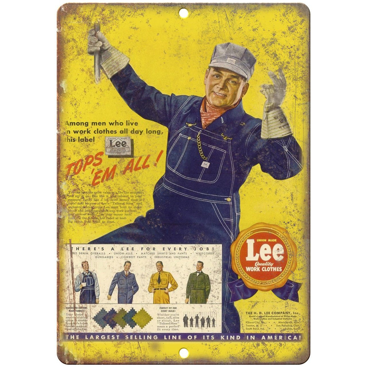 1940s Lee Work Clothes Railroad Vintage Ad 10"X7" Reproduction Metal S ...