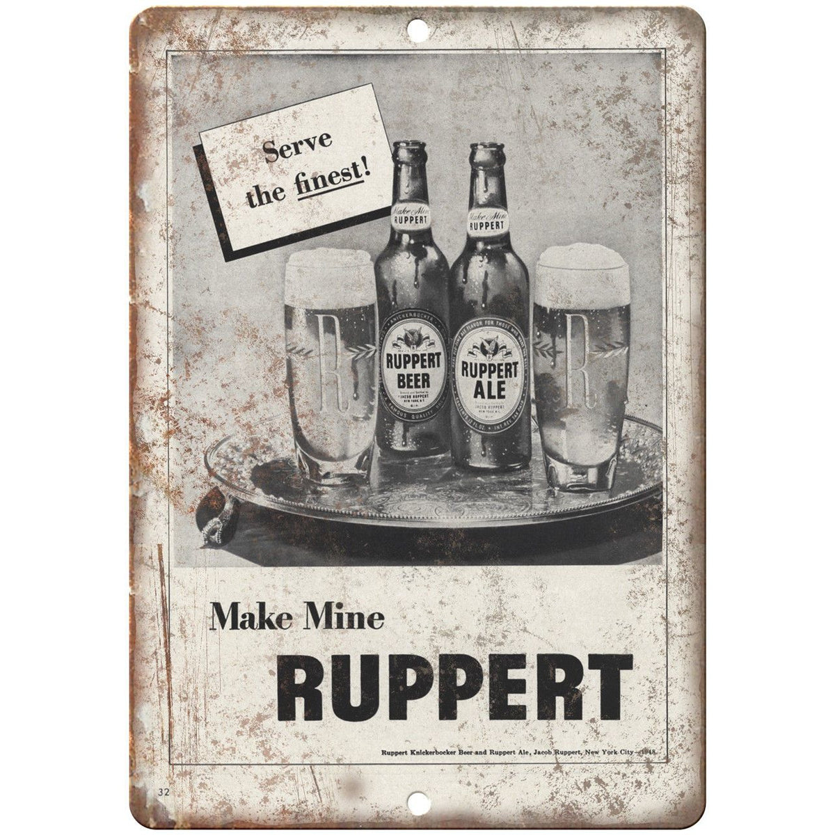 Ruppert Knickerbocker Beer Vintage Ad 9" x 12" Reproduction Metal Sign ...