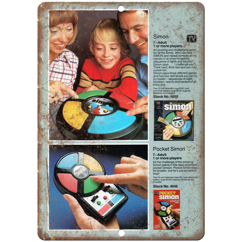 Simon Hand Held Video Game Retro Gaming 10" X 7" Reproduction Metal Si ...