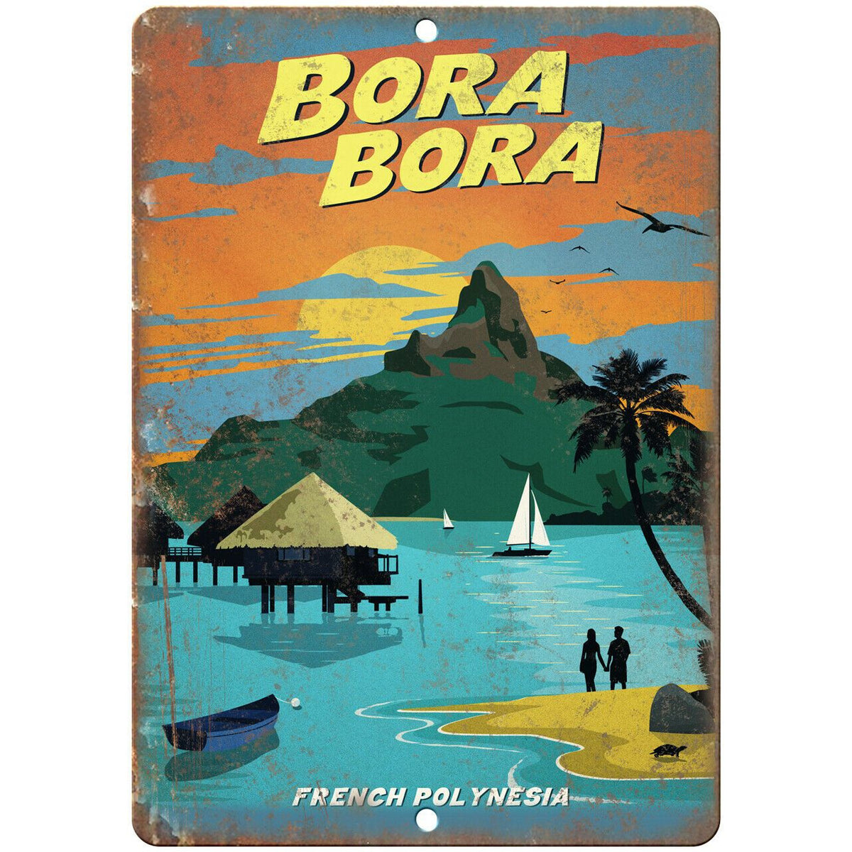 Bora Bora French Polynesia Travel Art 9" x 12" Reproduction Metal Sign ...