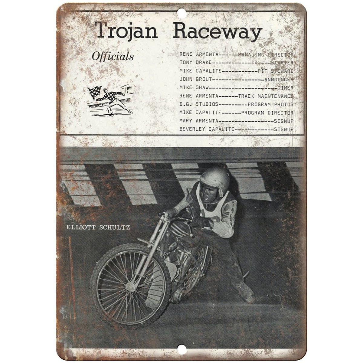 Trojan Raceway Elliott Schultz Motorcycle 9" x 12" Reproduction Metal ...