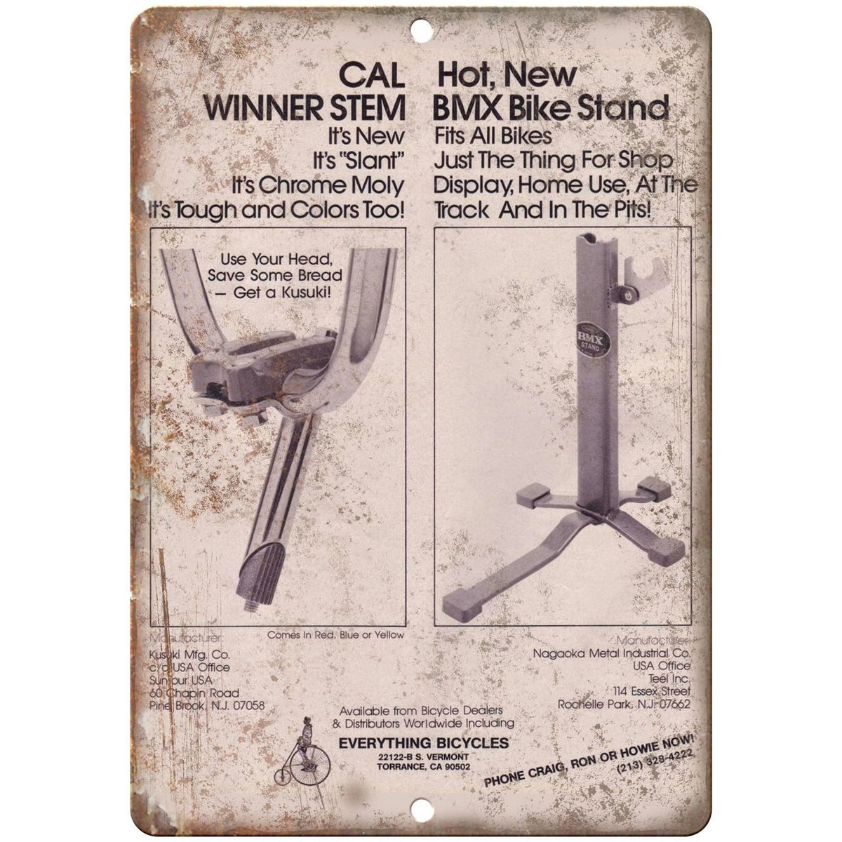 9" x 12" Metal Sign - Everything Bicycles Bike Stand - Vintage Look Re ...