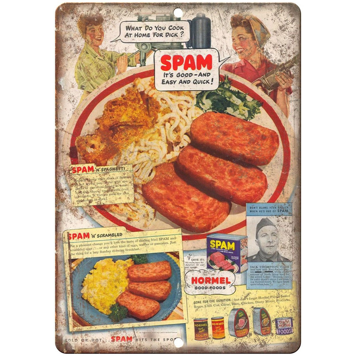 Hormel Spam Jack Thompson Vintage Ad 9" x 12" Reproduction Metal Sign ...