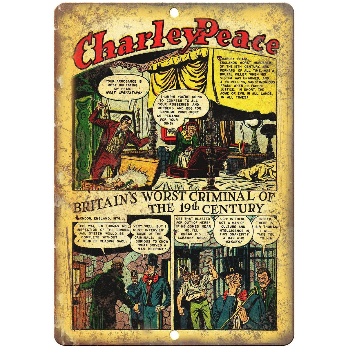 Charley Peace British Crime Comic Strip 9" x 12" Reproduction Metal Si ...