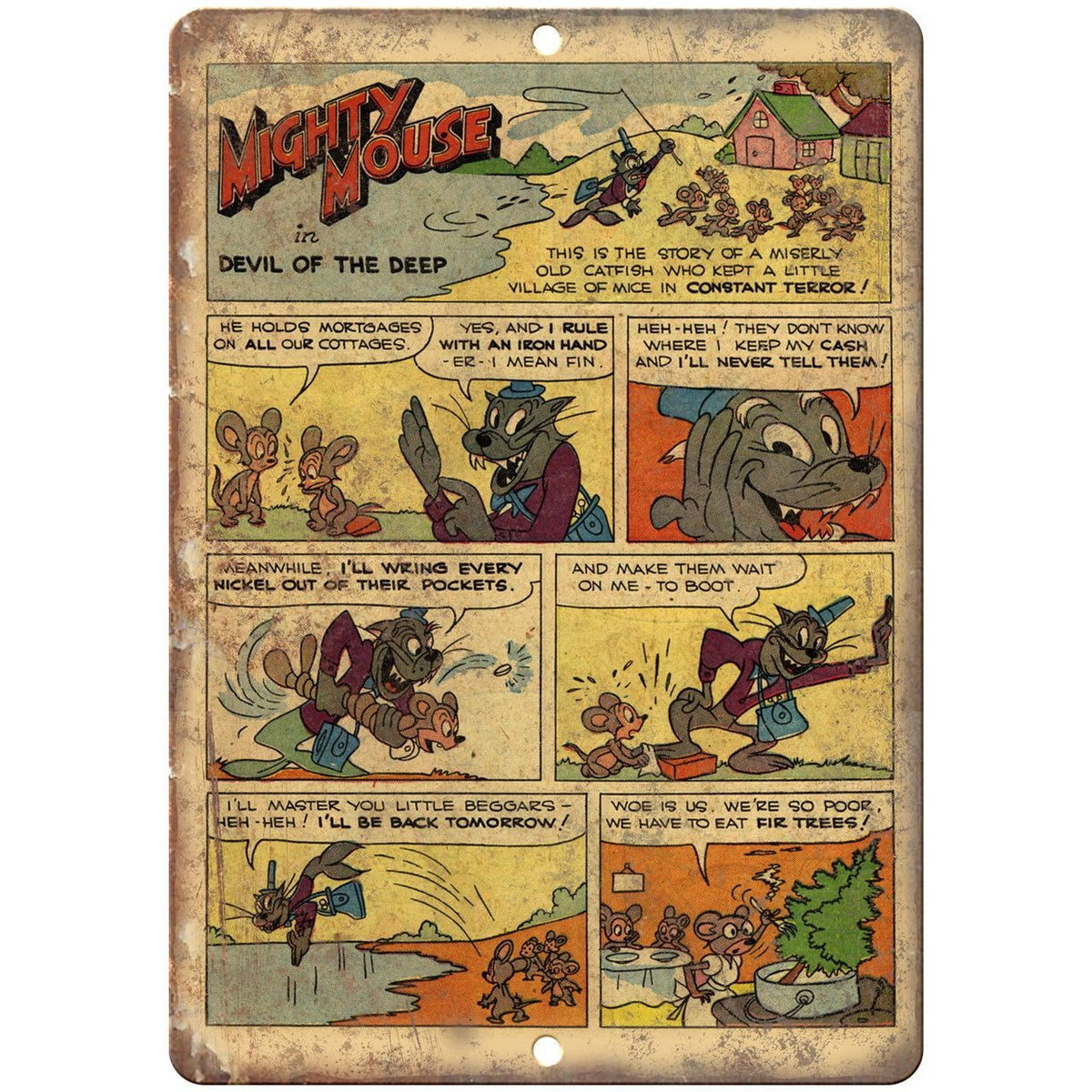 Mighty Mouse Vintage Comic Strip 9" x 12" Reproduction Metal Sign J261 ...