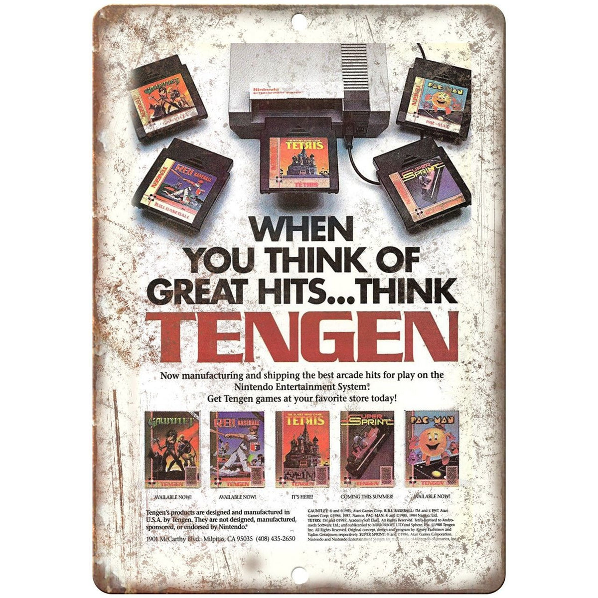 Tengen Arcade Games Nintendo Gaming System 10" X 7" Reproduction Metal ...