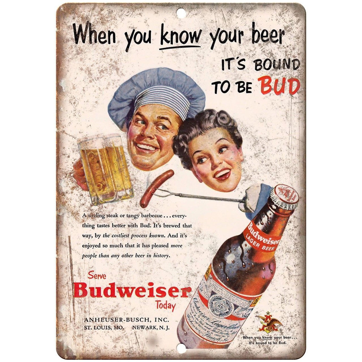 Budweiser Beer Newark NJ Anheuser-Busch 10" x 7 " Reproduction Metal S ...