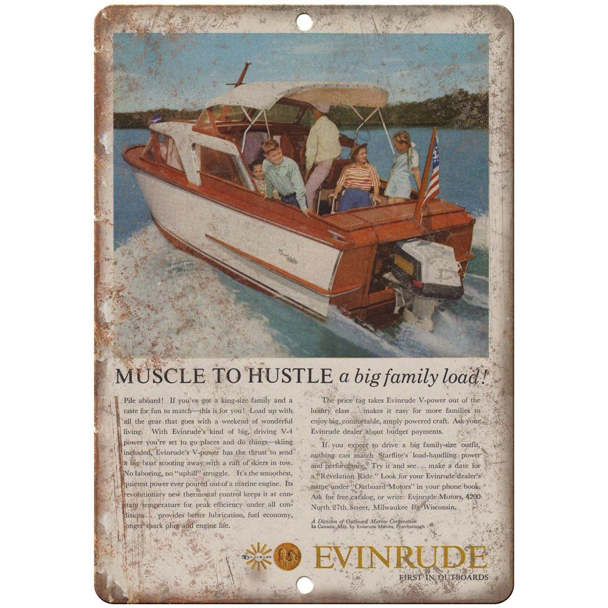 Evinrude Outboard Motor Vintage Boating Ad 9" x 12" Reproduction Metal ...