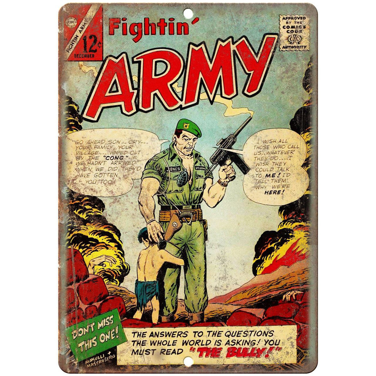 Fightin' Army December Comic Book Cover 9" x 12" Reproduction Metal Si ...
