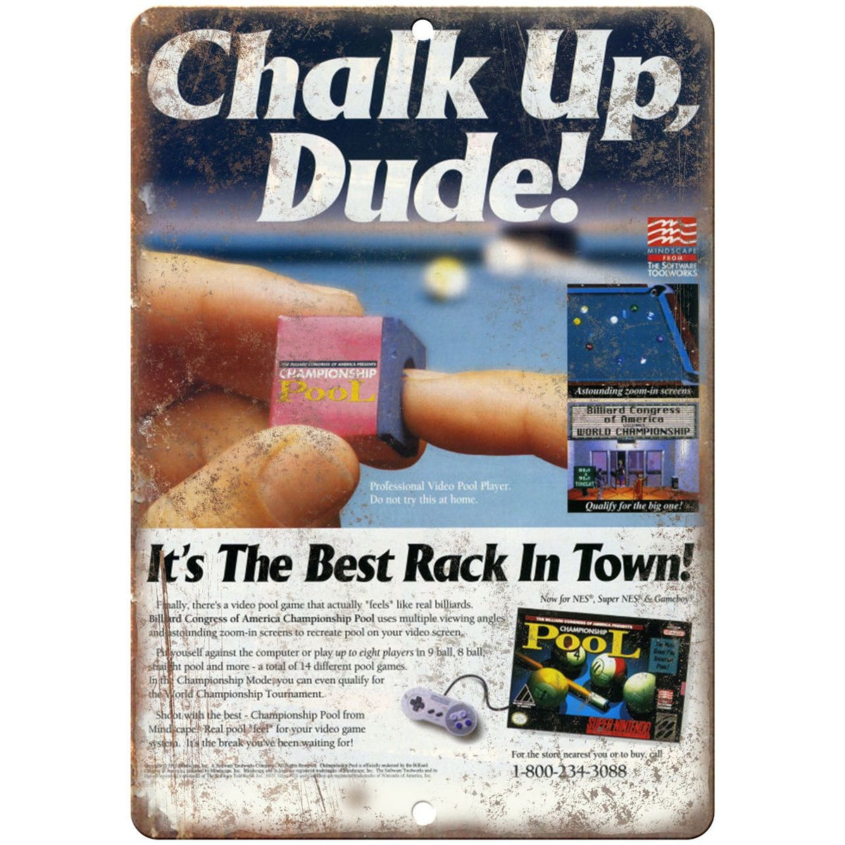 Super Nintendo Pool Video Game Ad 9" x 12" Retro Look Metal Sign ...