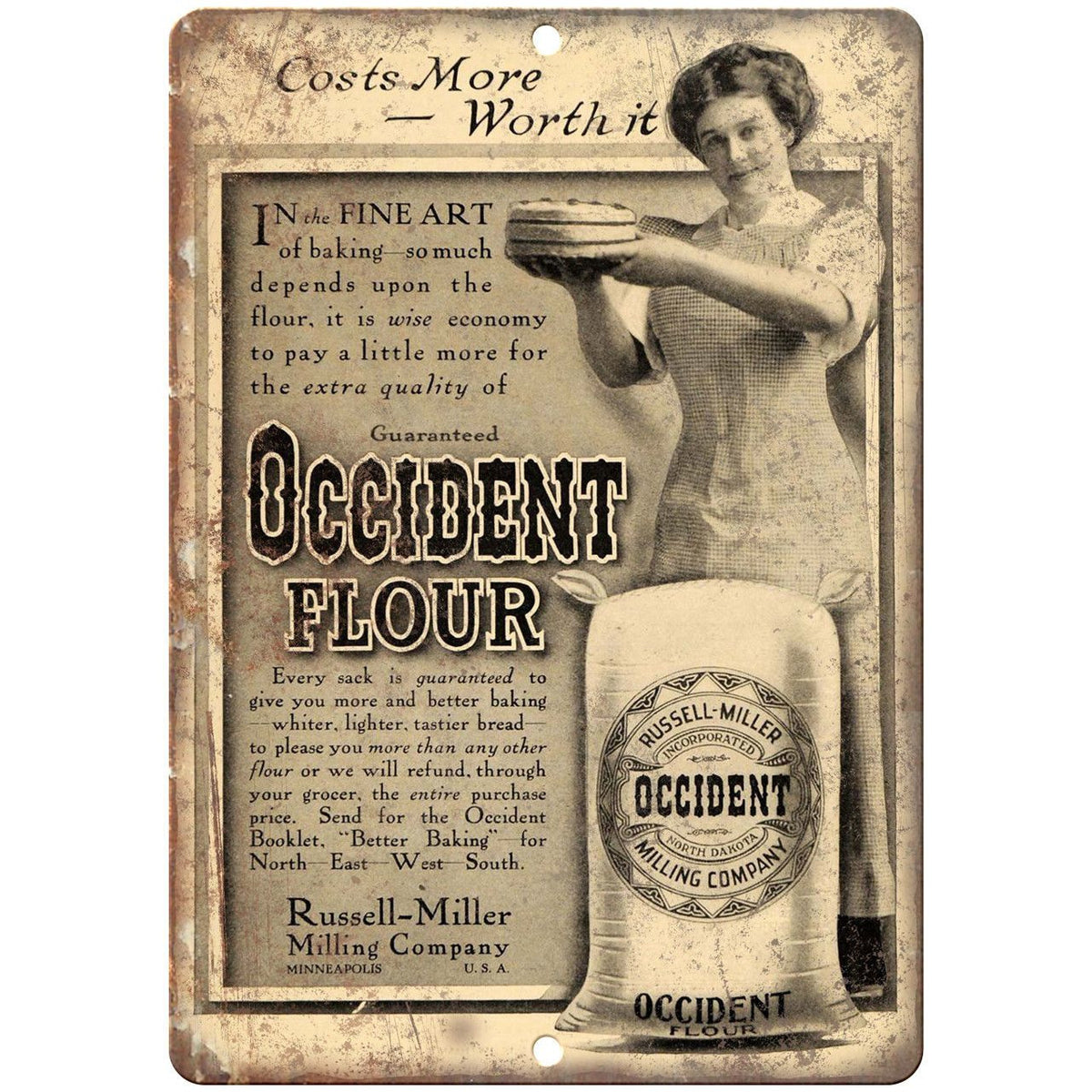 Occident Flour Russell Miller Vintage Ad 9" x 12" Reproduction Metal S ...