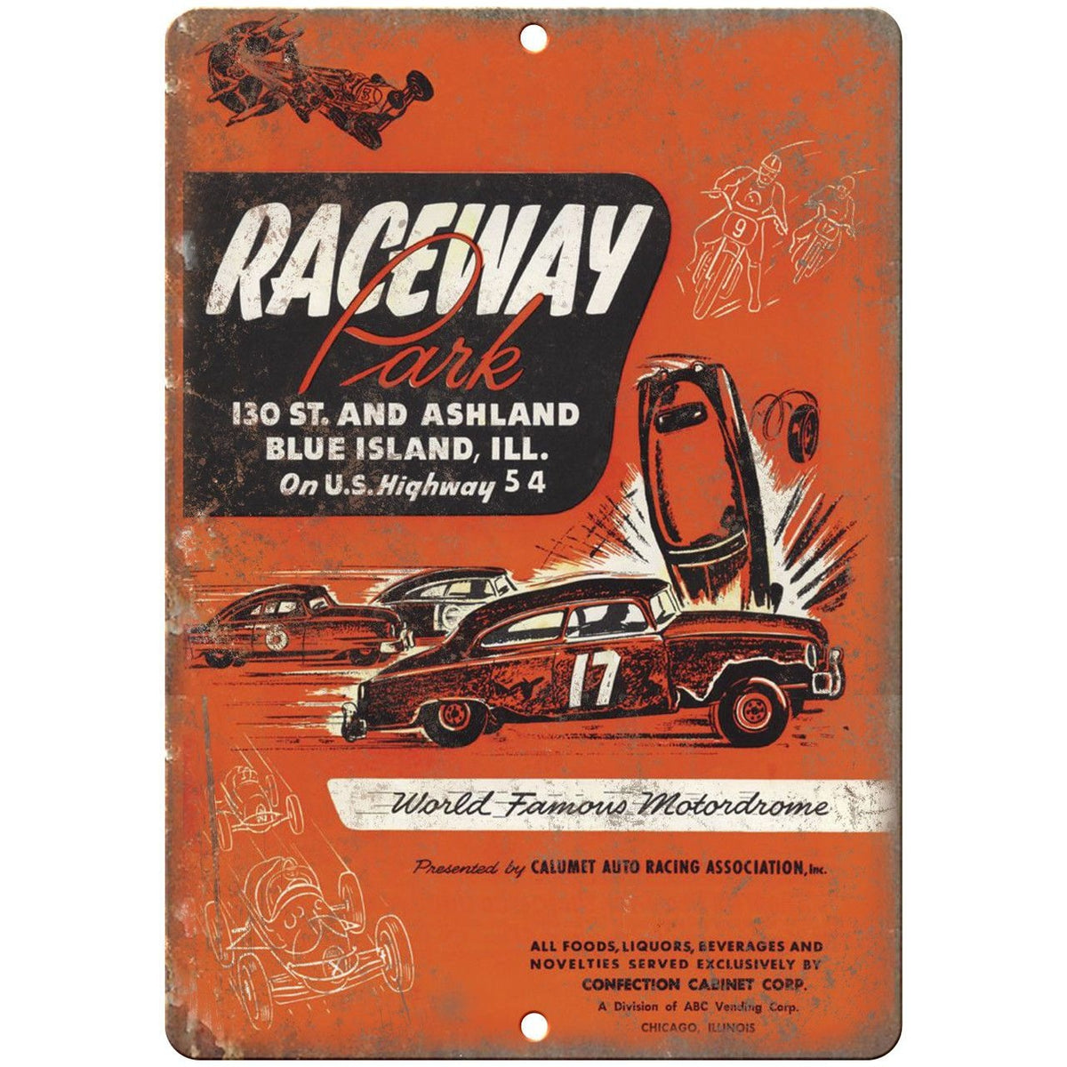 Raceway Park Calumet Auto Racing Association 10"X7" Reproduction Metal ...