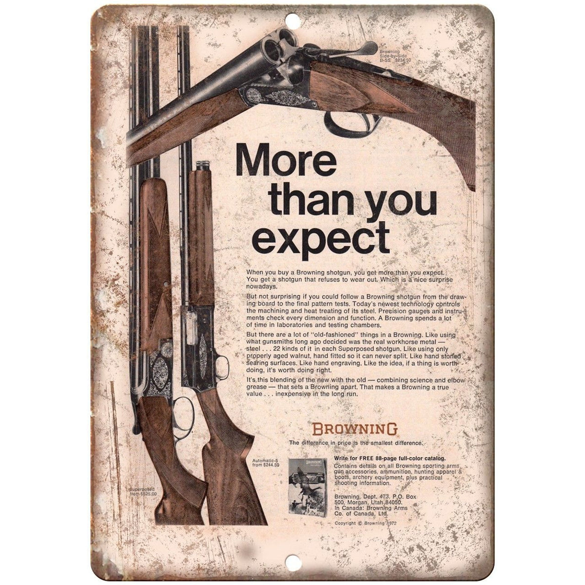 Browning Shotguns Rifles Vintage Ad 9" x 12" Reproduction Metal Sign ...