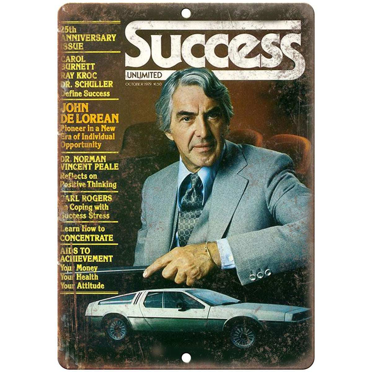 John DeLorean Success Magazine Cover RARE - 10" x 7" Retro Look Metal ...
