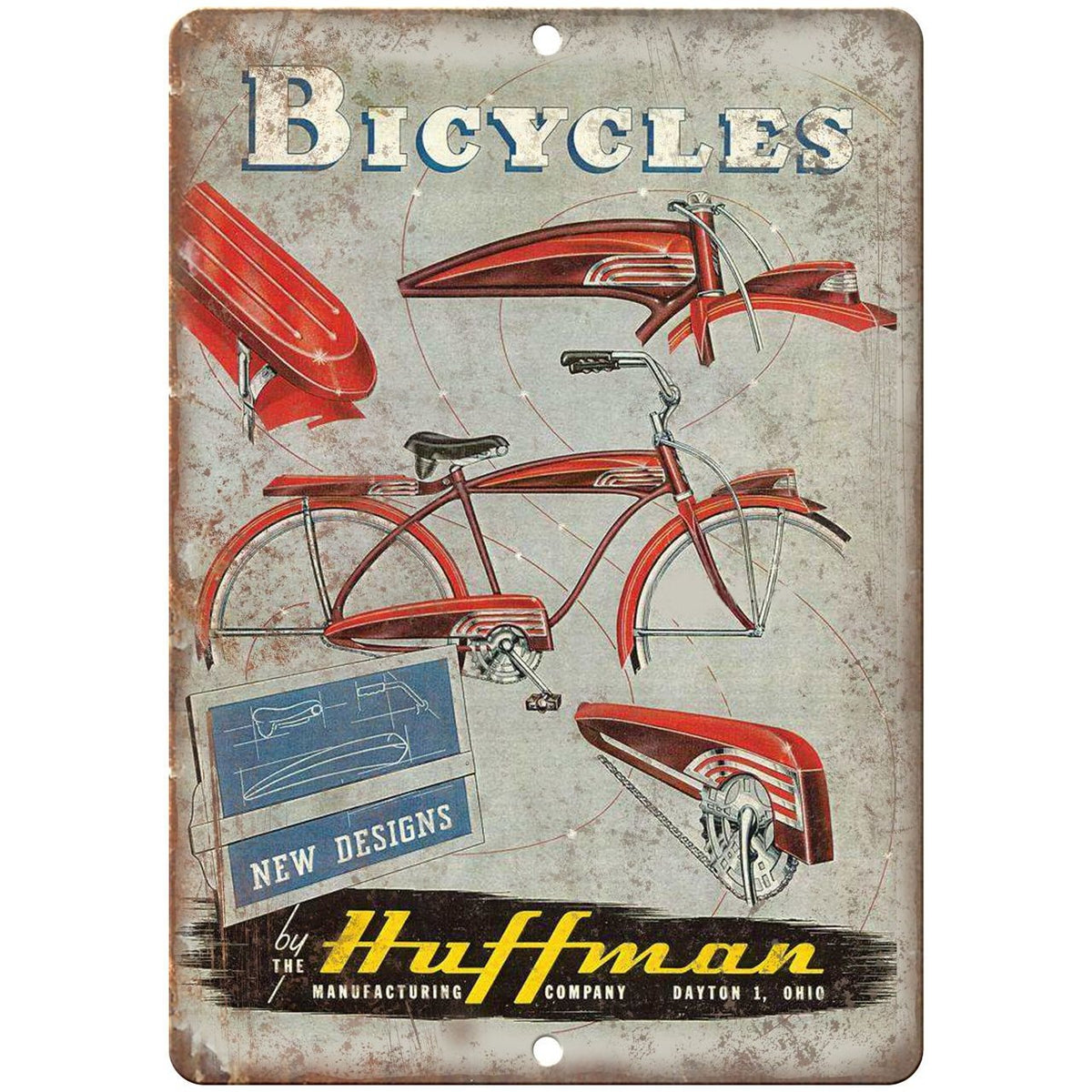 1941 Huffman Bicycles Vintage Ad - 9" x 12" Retro Look Metal Sign ...