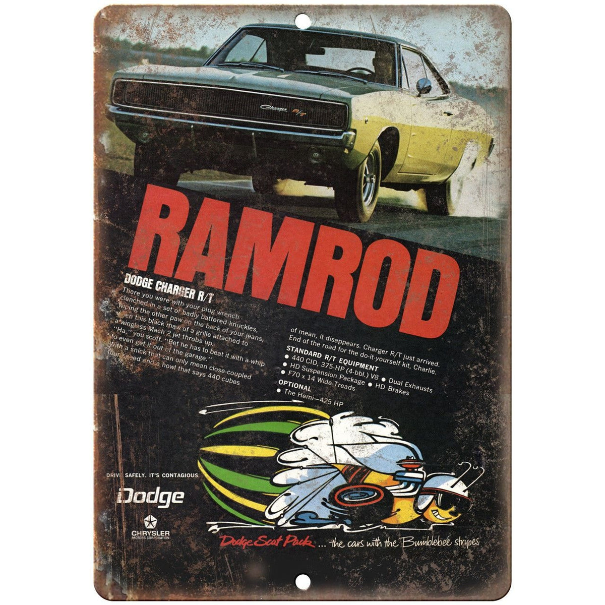 Dodge Ramrod Charger R/T Vintage Auto Ad 9" x 12" Reproduction Metal S ...