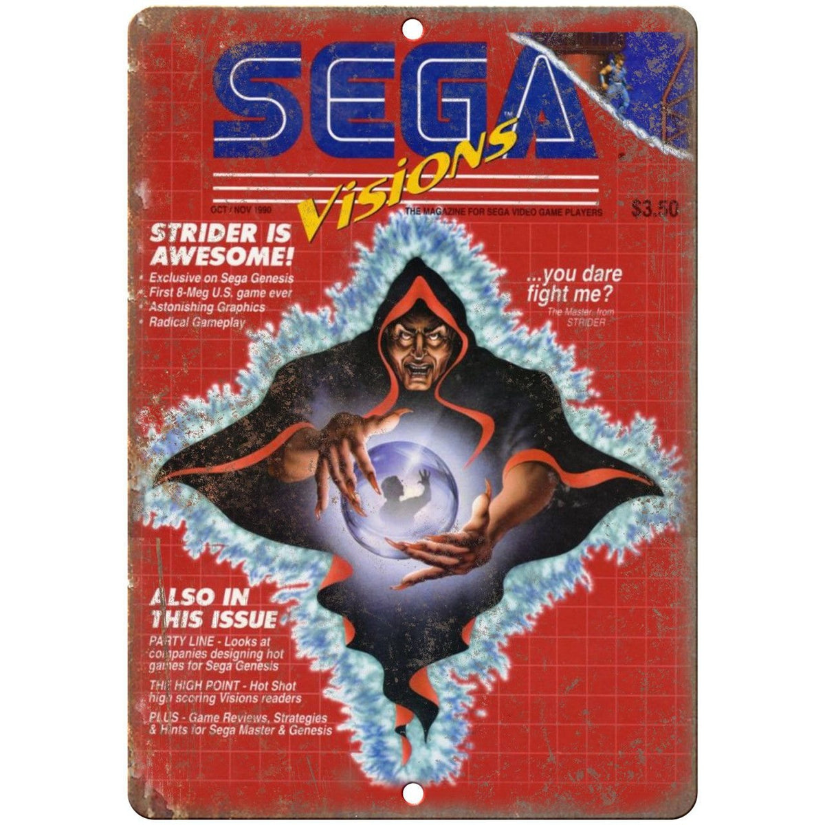 Sega Visions Strider Gaming Magazine Cover 9" x 12" Reproduction Metal ...