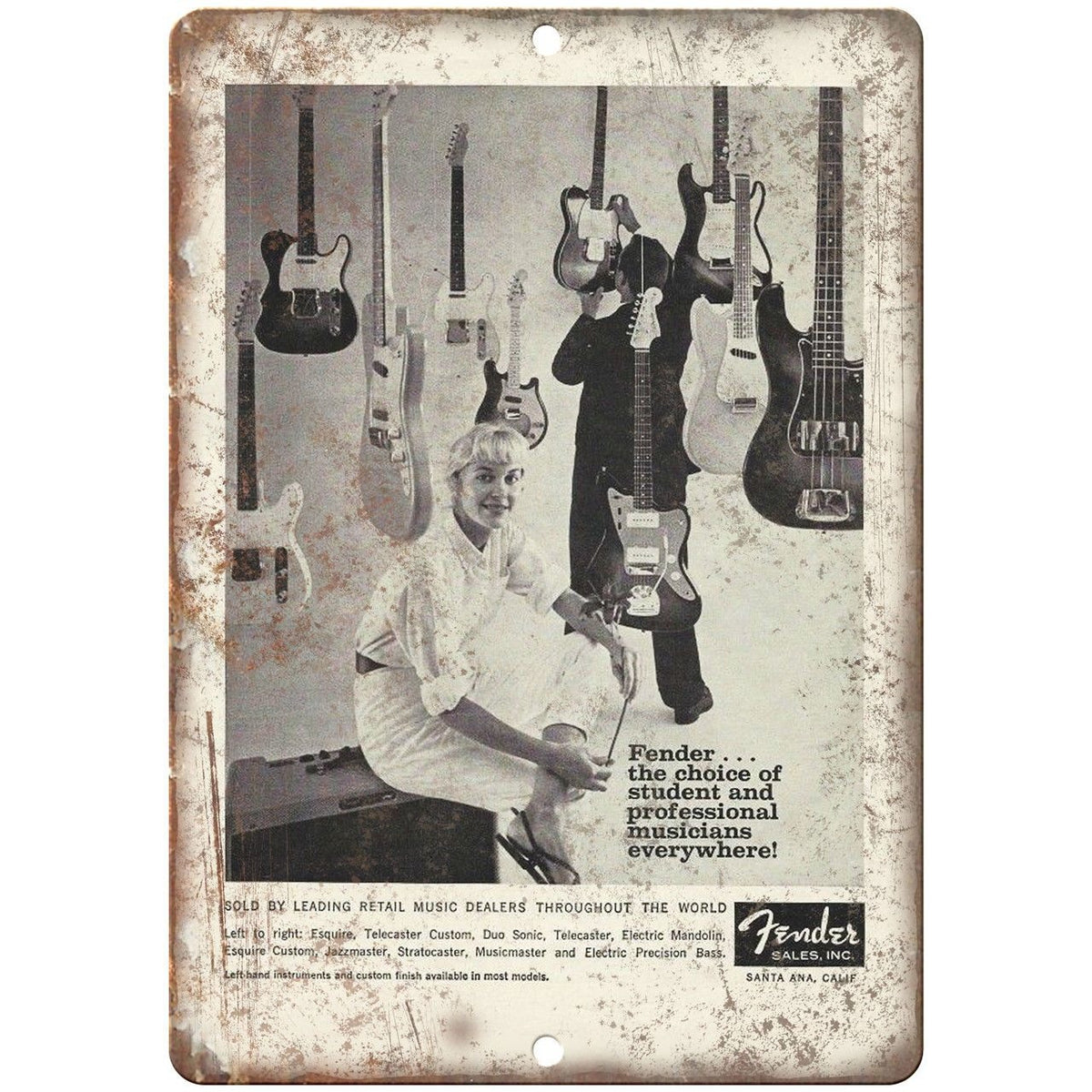 Fender Guitar Vintage Print Advertisment 9" x 12" Reproduction Metal S ...