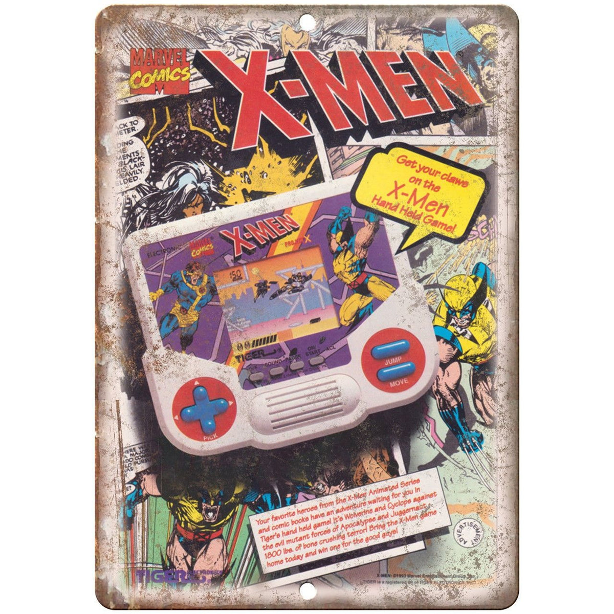 Marvel Comics X-Men Hand Held Video Game 9" x 12" Reproduction Metal S ...