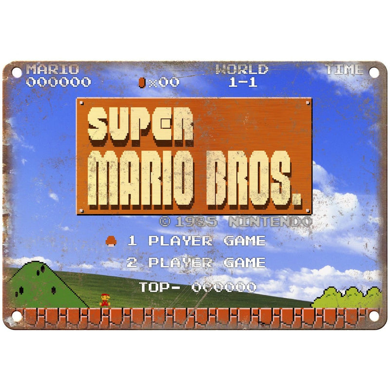 Nintendo Super Mario Bros Start Screen 10" x 7" Reproduction Metal Sig ...