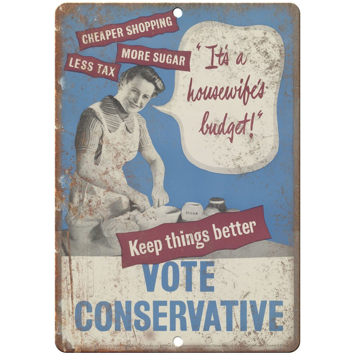 England London Vote Conservative Party RARE 10" x 7" Reproduction Meta ...