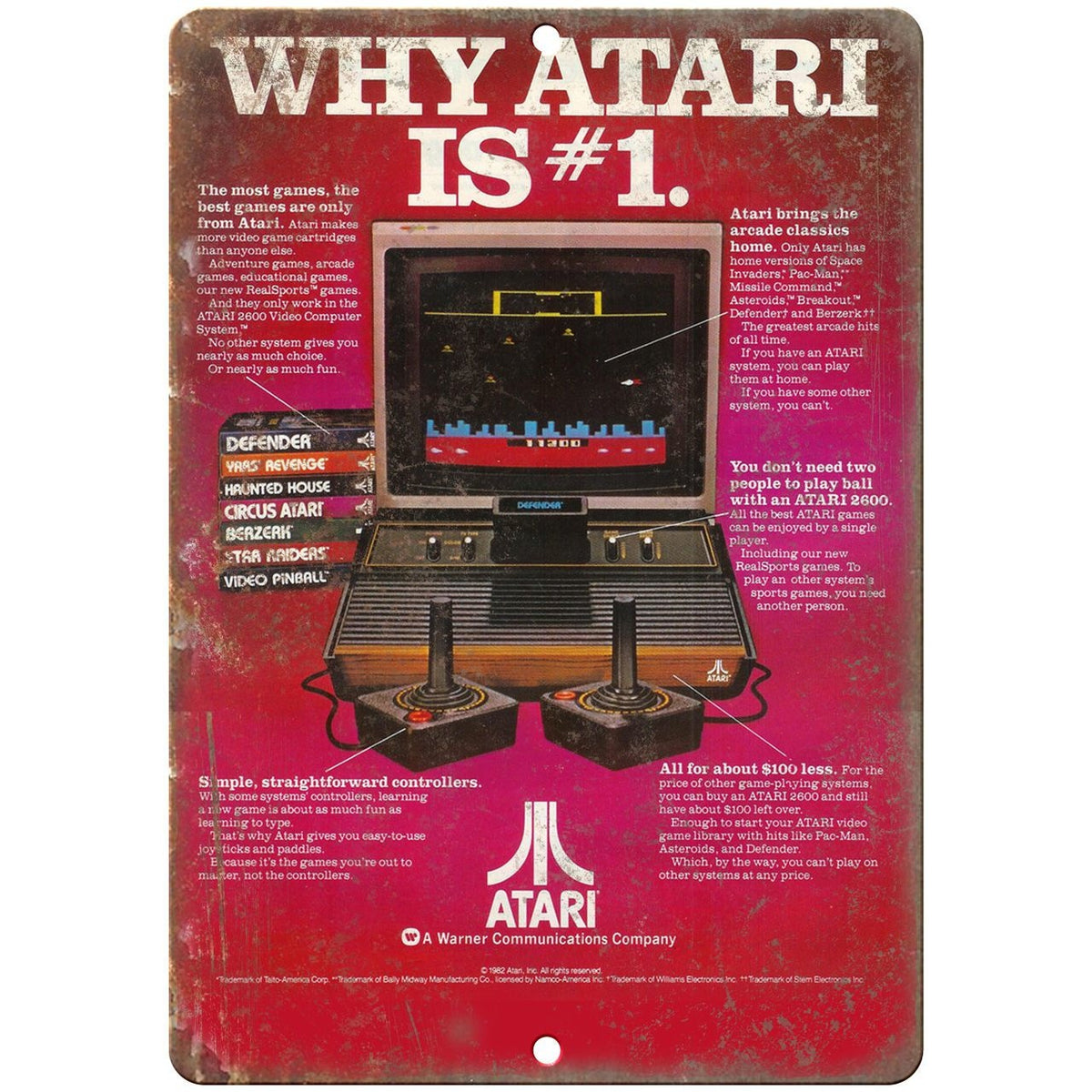Atari Why Atari is #1 Gaming Console Ad 9" x 12" Retro Look Metal Sign ...