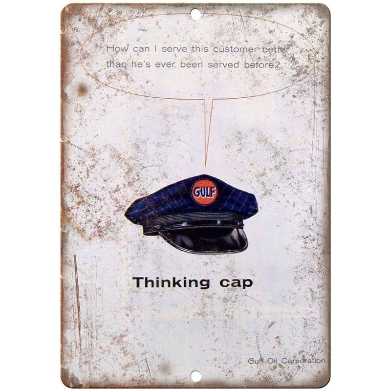 Gulf Oil Corporation Thinking Cap Ad 9" x 12" Reproduction Metal Sign ...