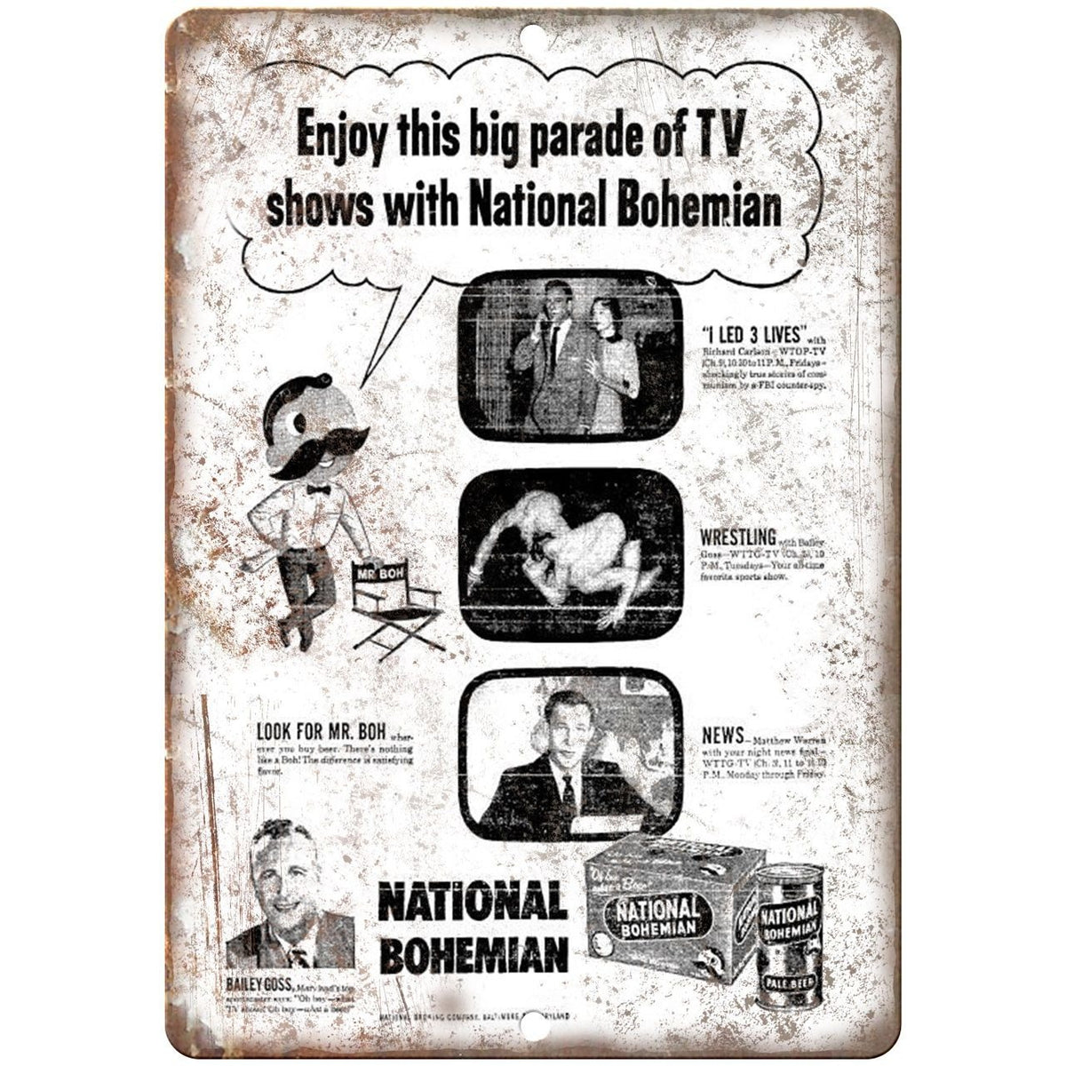 National Bohemian Beer Vintage Ad Mr. Boh's 10" x 7" Retro Look Metal ...