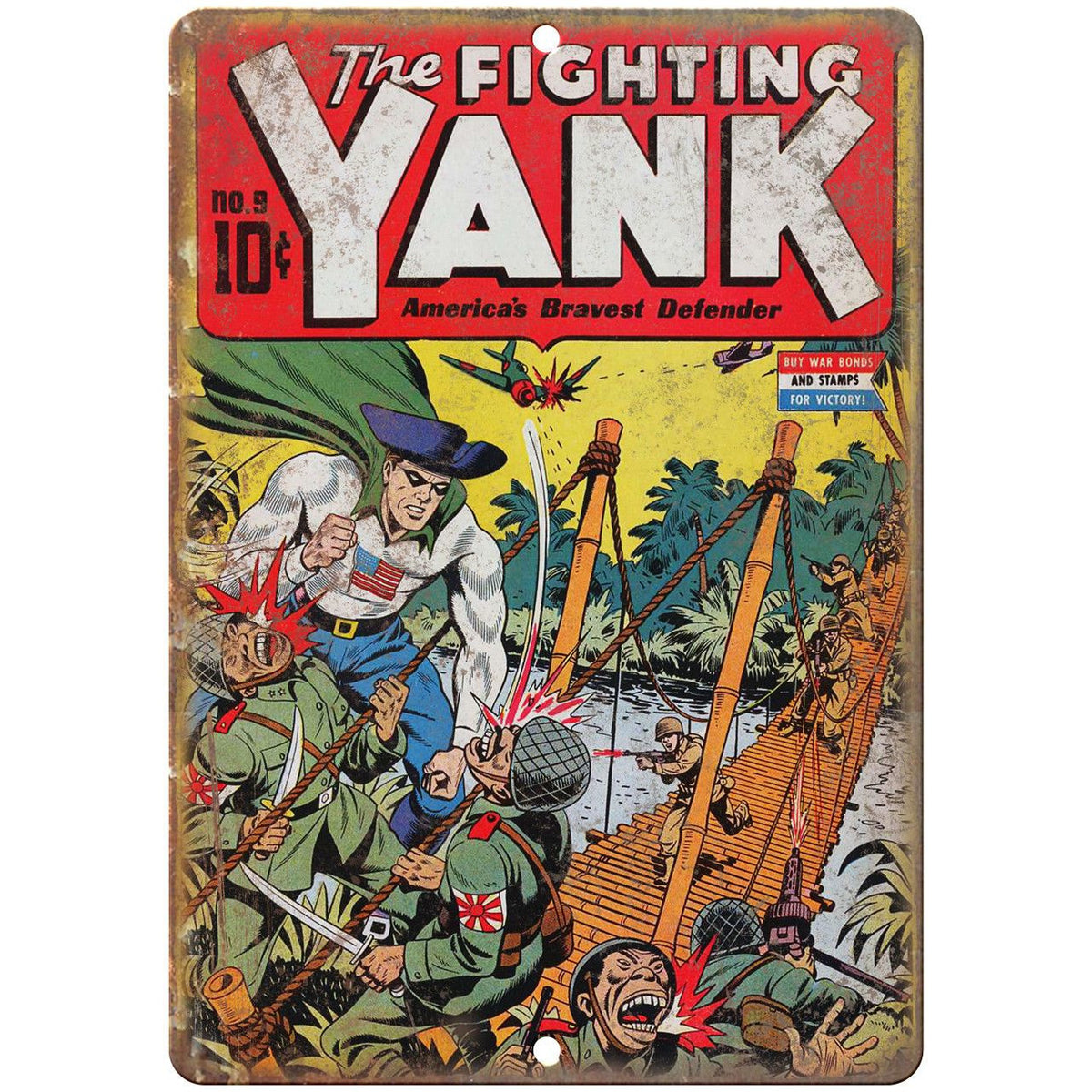 The Fighting Yank No 9 Comic Book Cover 9" x 12" Reproduction Metal Si ...