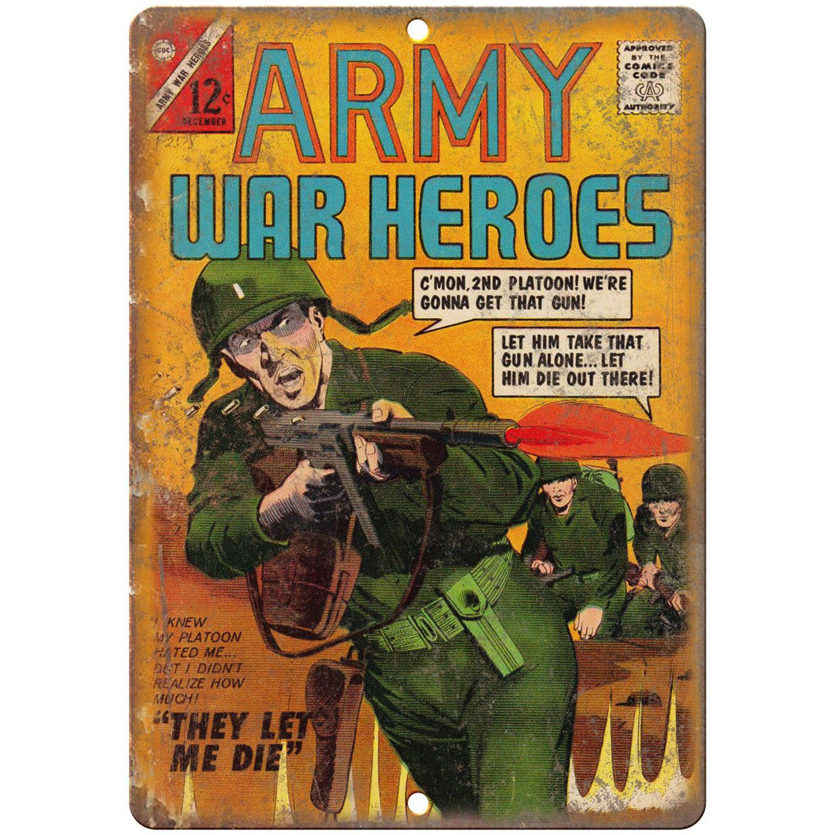Army War Heroes Comic Book Cover Vintage 9" x 12" Reproduction Metal S ...