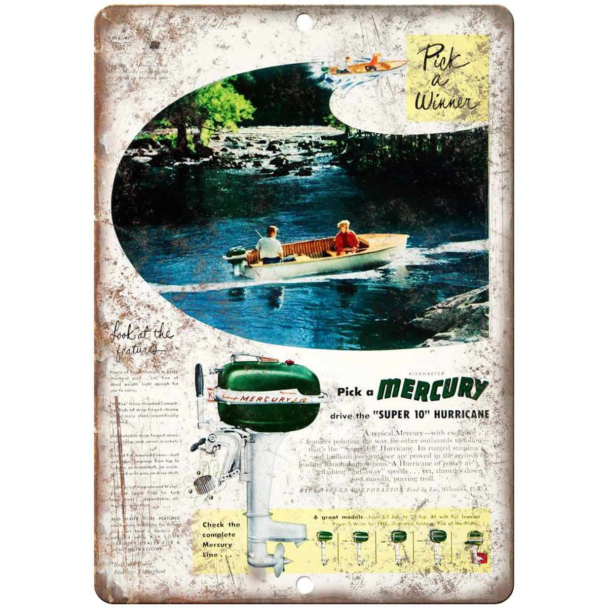 Mercury Outboard Motor Boat Vintage Ad 9" x 12" Reproduction Metal Sig ...